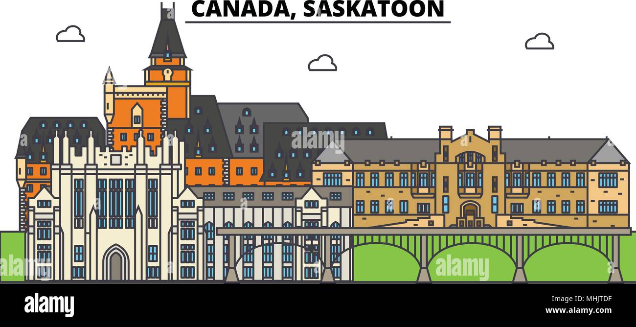 Canada, Saskatoon. City skyline, architecture, buildings, streets ...