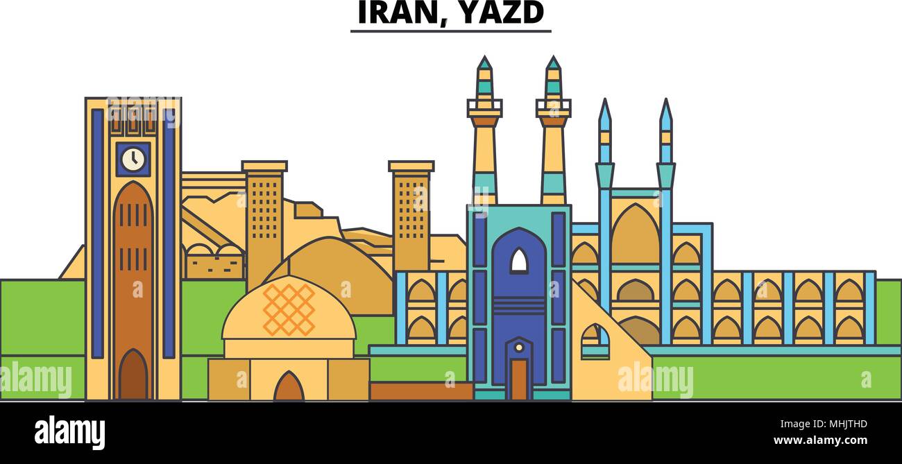 Iran, Yazd. City skyline, architecture, buildings, streets, silhouette ...