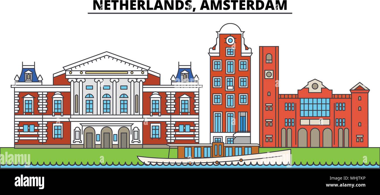 Netherlands, Amsterdam. City skyline, architecture, buildings, streets ...