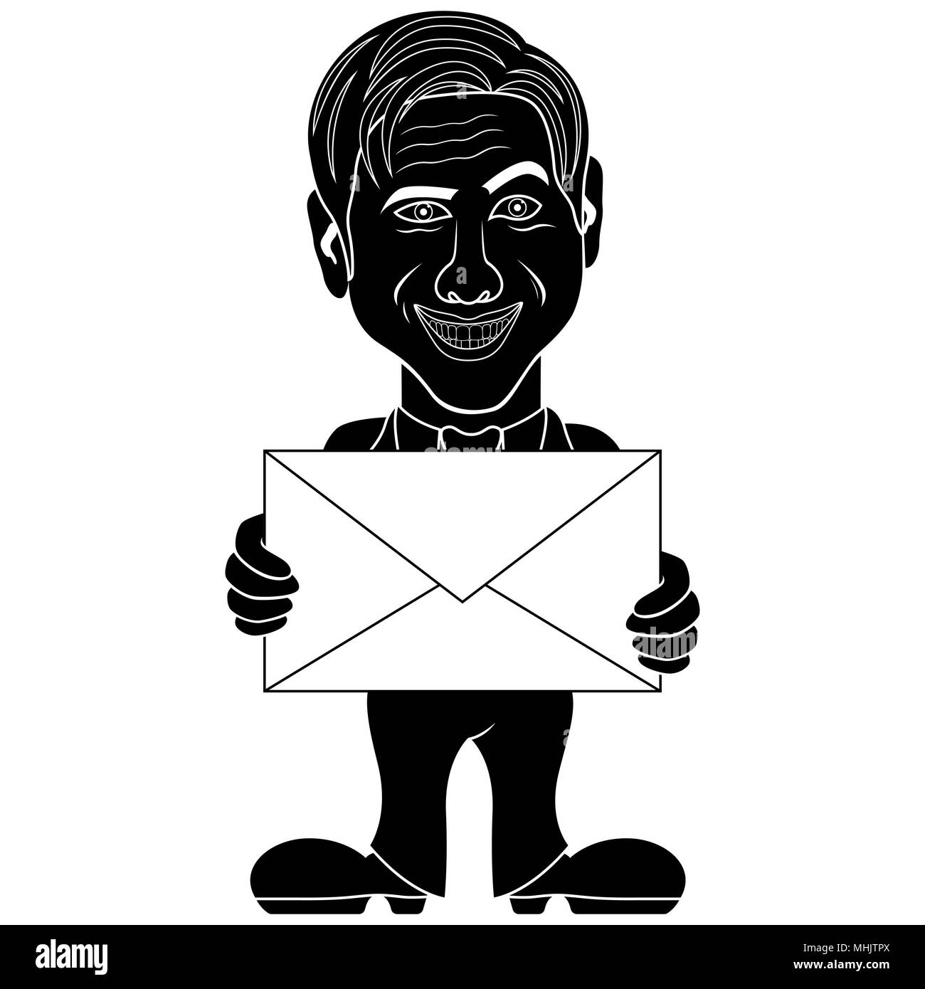Silhouette of smiling gentleman with glued envelope, conceptual cartoon ...