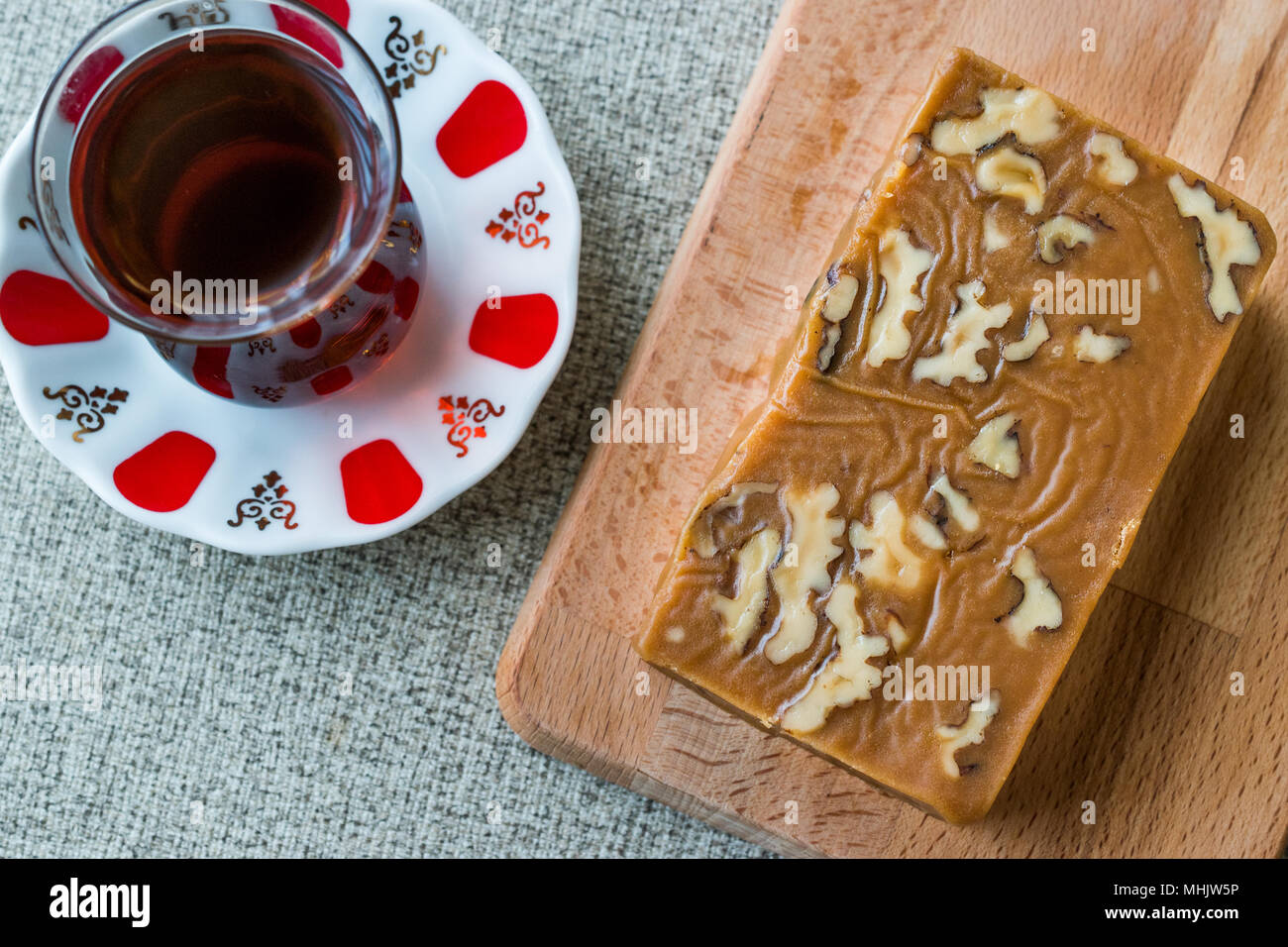 Turkish Summer Helva or Halva with walnut. Desseert Concept Stock Photo ...