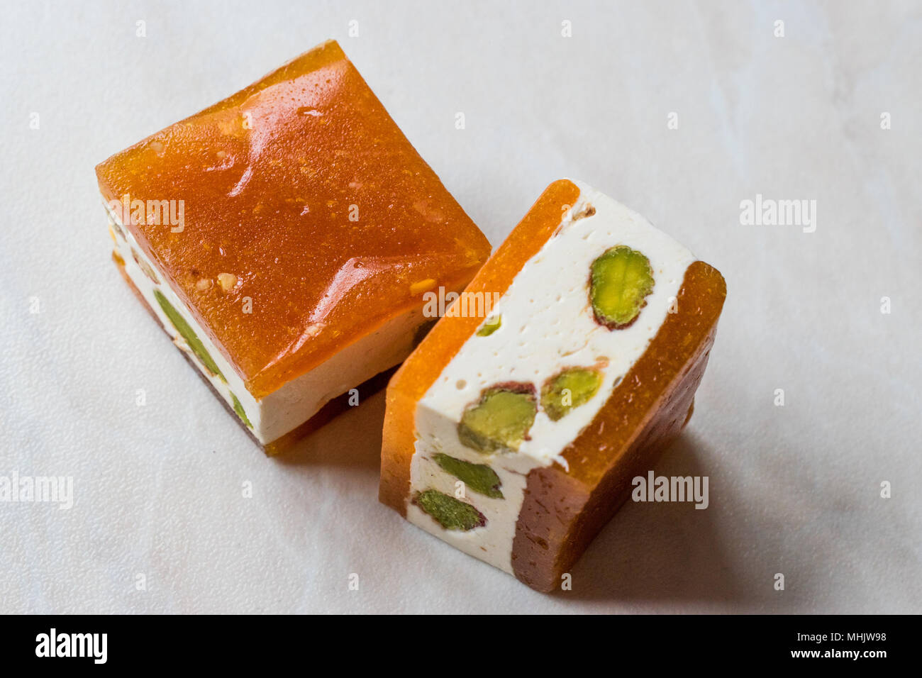 Mini Cube Helva or Halva with Pistachio and Apricot Flavor. Traditional ...