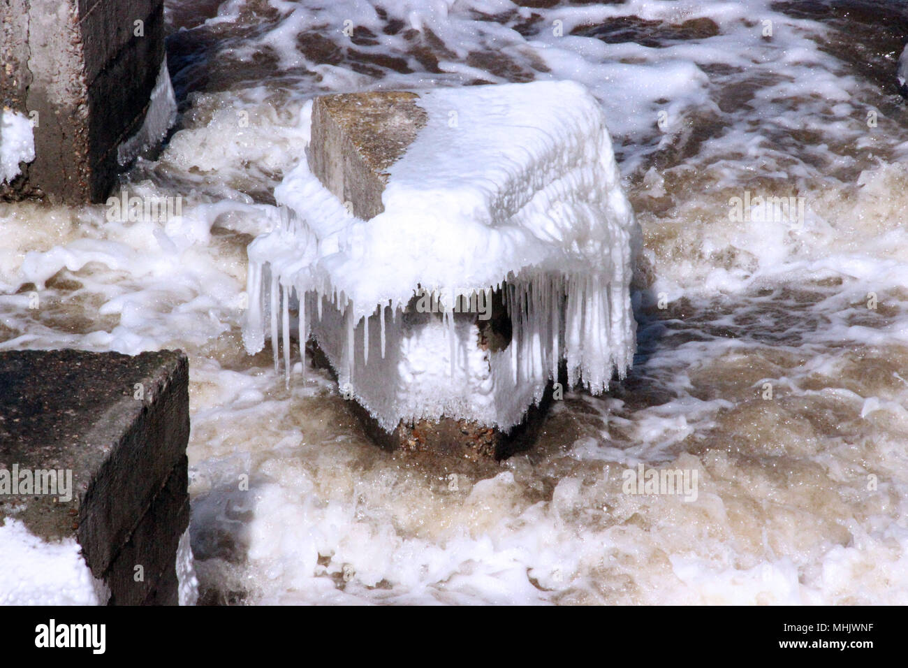 Strange triangle-shaped concrete structure in boiling river water in ...