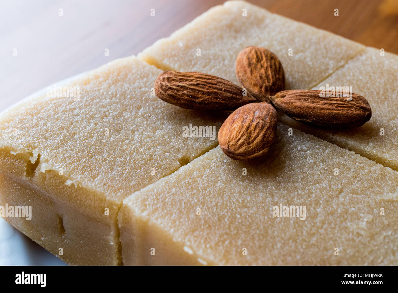Semolina Halva with Almonds cut in square. Traditional Food Stock Photo ...