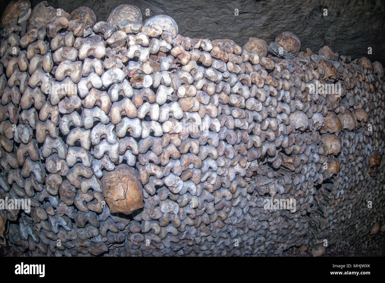 Paris Catacombs Skulls and bones walls detail Stock Photo - Alamy