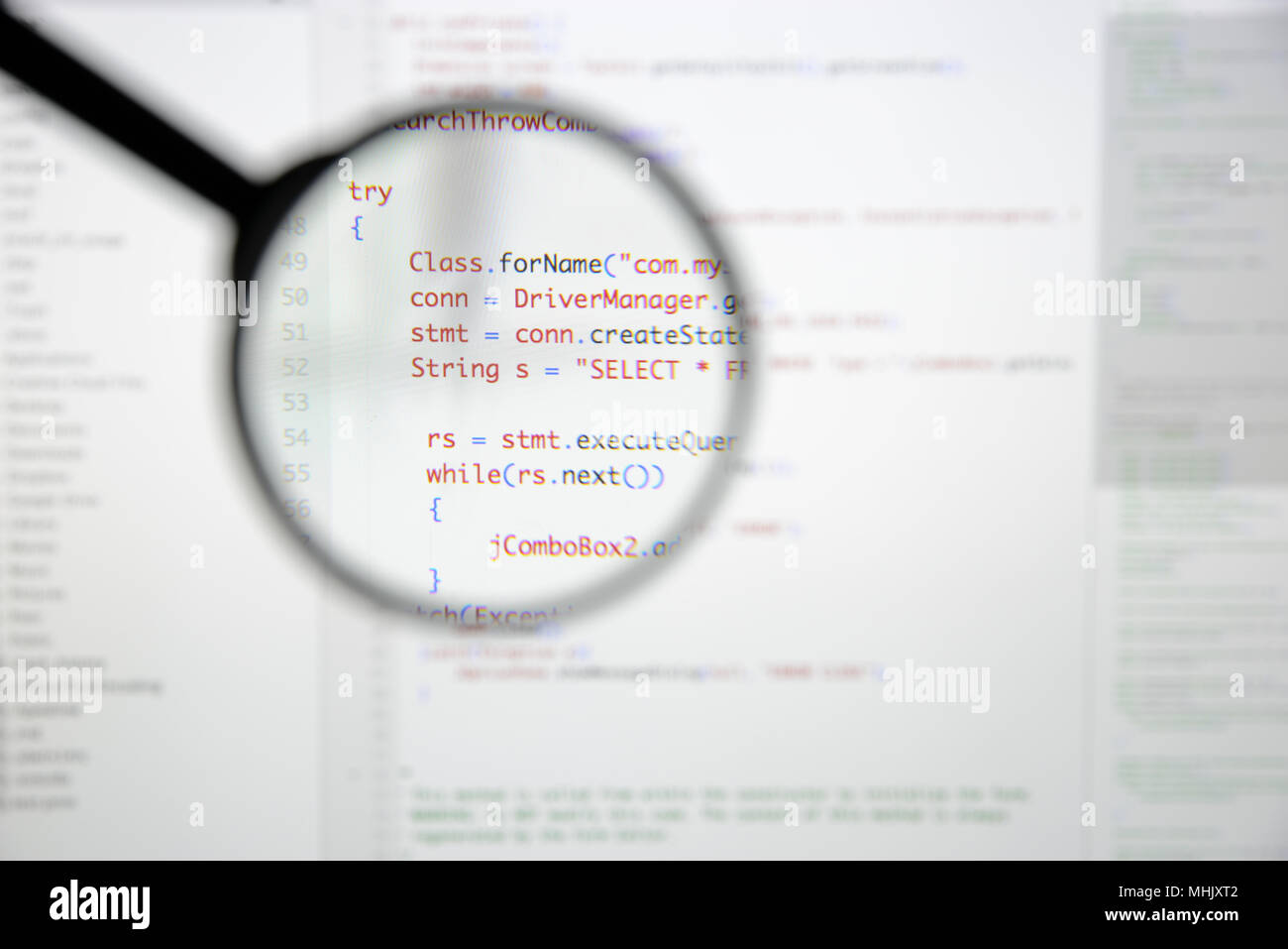 Real Java code developing screen. Programing workflow abstract ...