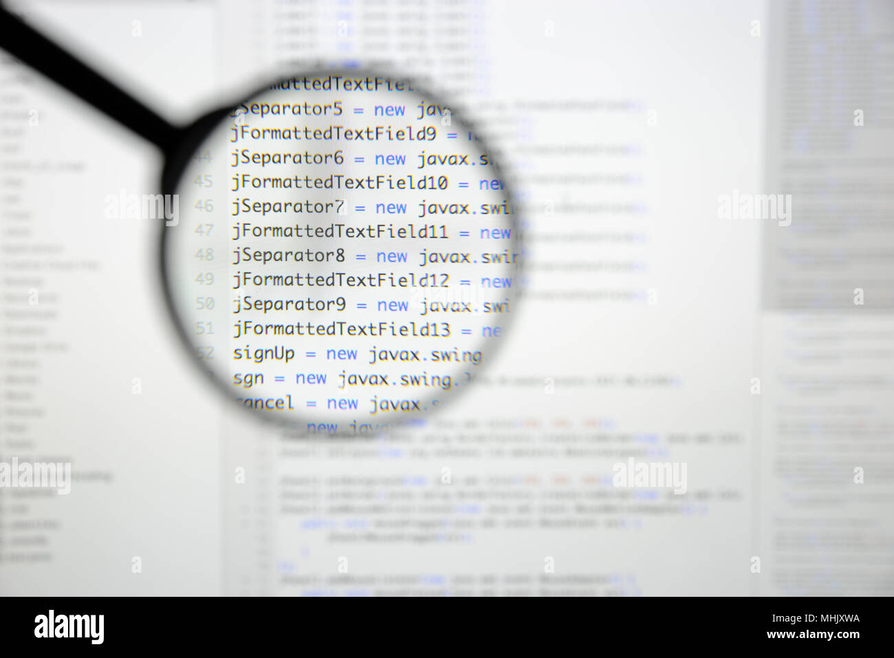 Real Java code developing screen. Programing workflow abstract ...