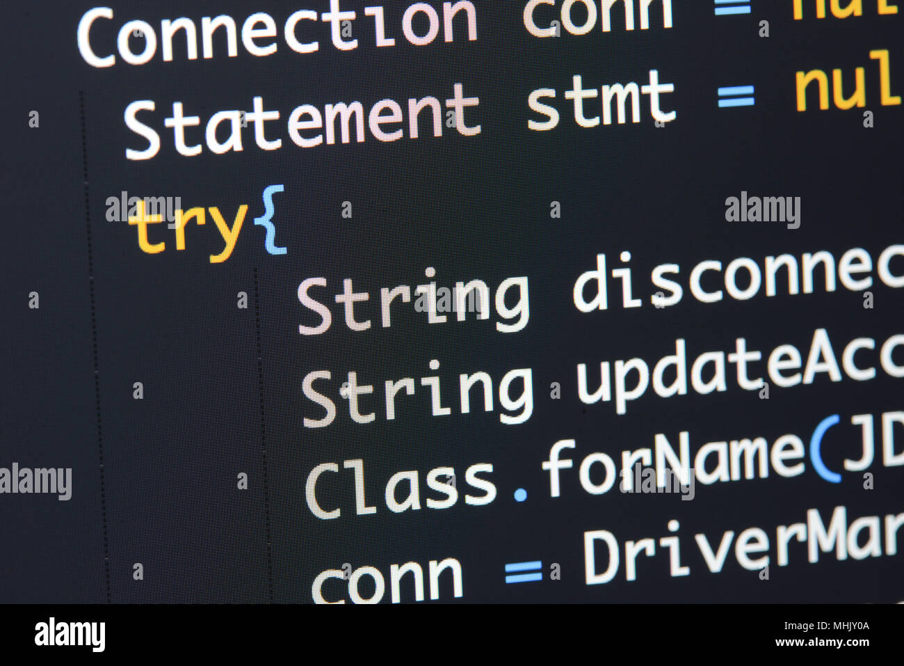 Real Java code developing screen. Programing workflow abstract ...