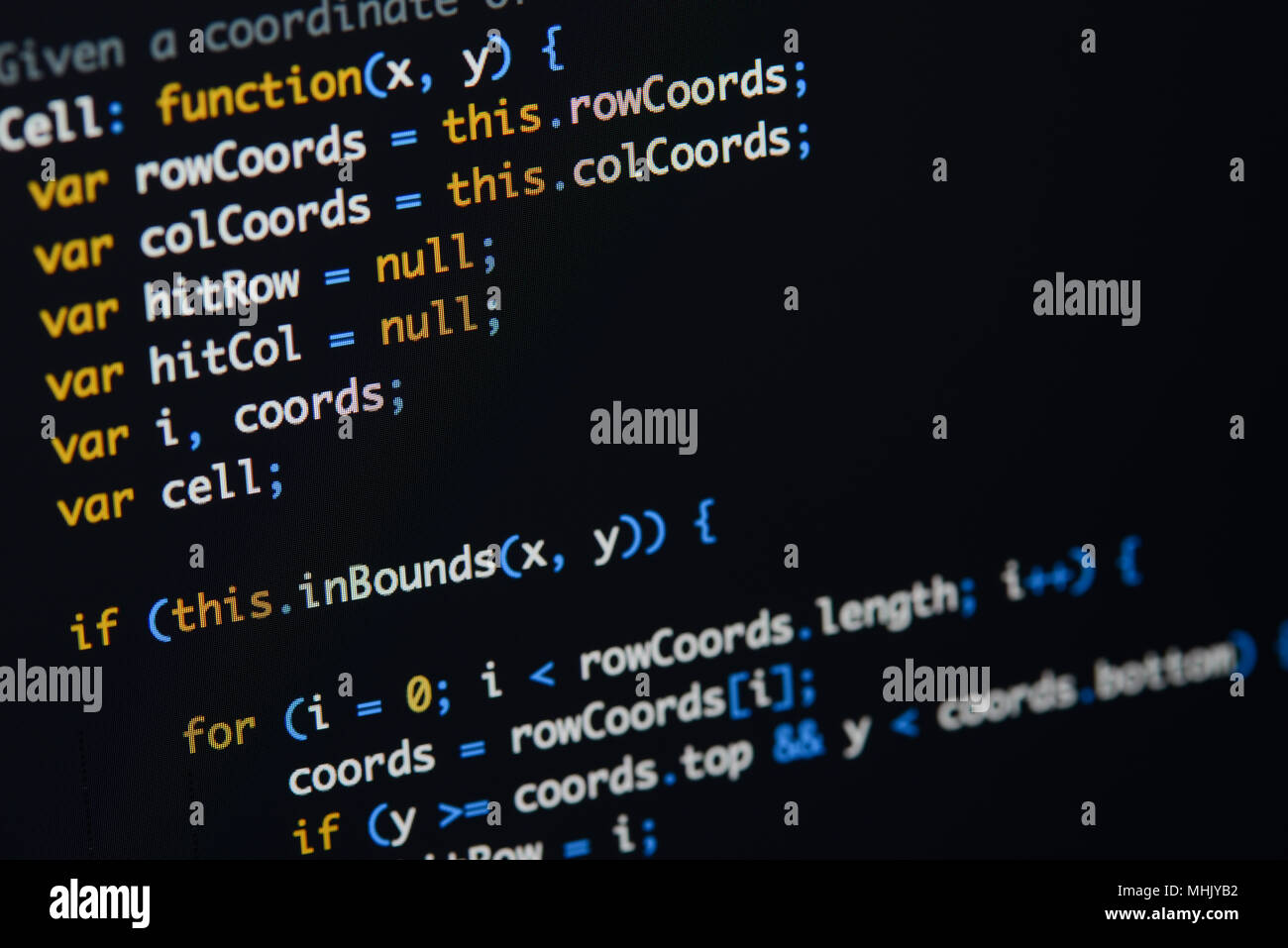 Real Java Script code developing screen. Programing workflow abstract ...