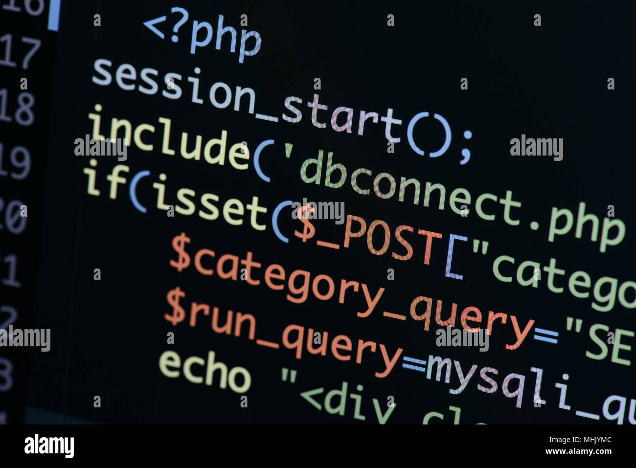 Real Php code developing screen. Programing workflow abstract algorithm concept. Lines of Php ...