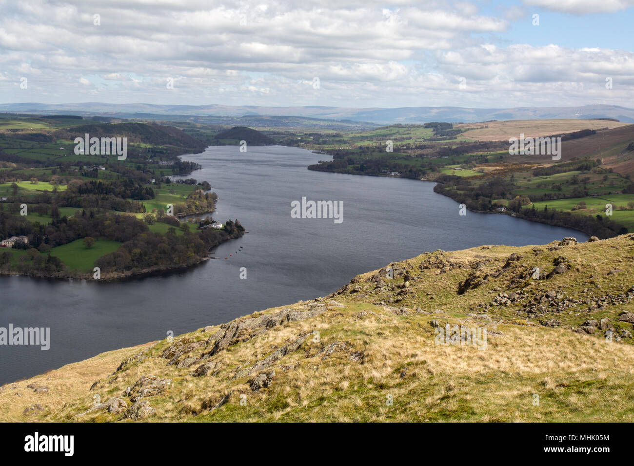 Looking down on Ullswater, one of the lakes in the Lake District ...