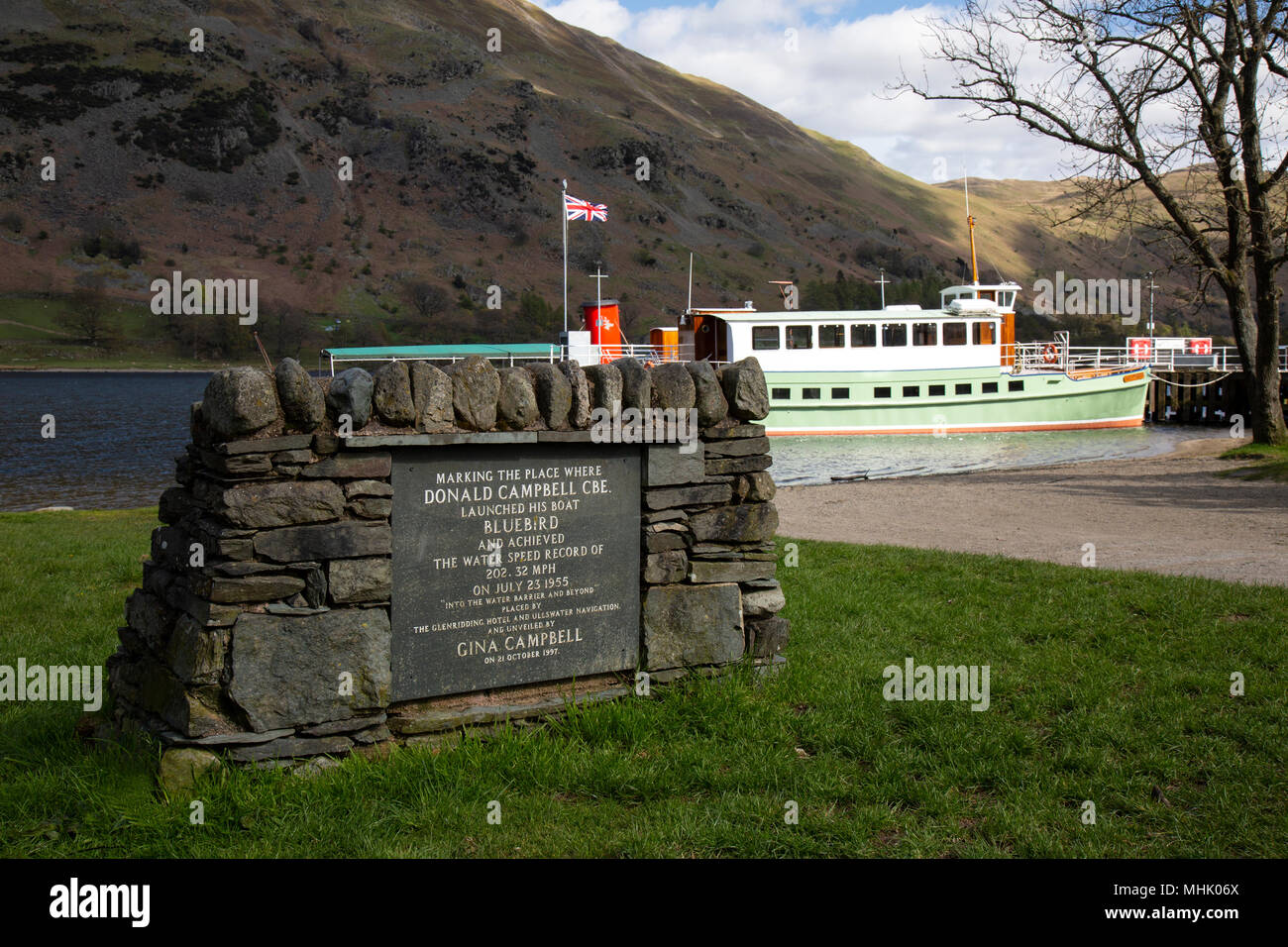 The Donald Campbell memorial on the shores of Ullswater at Glenridding ...