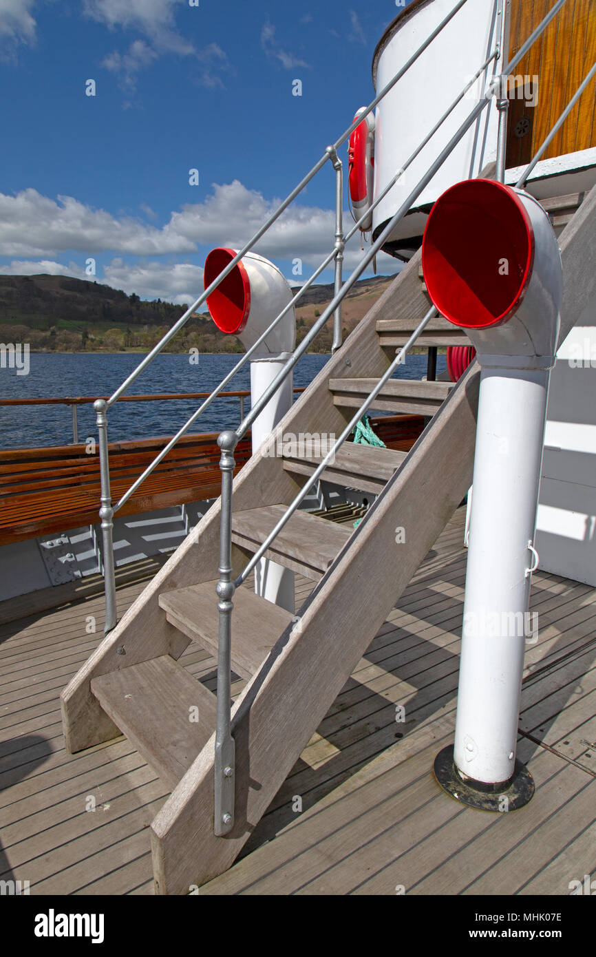 Details of the deck of the MV Raven, an Ullswater steamer in the Lake ...