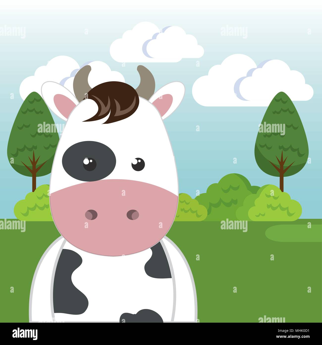 cute cow in the field landscape character Stock Vector Image & Art - Alamy