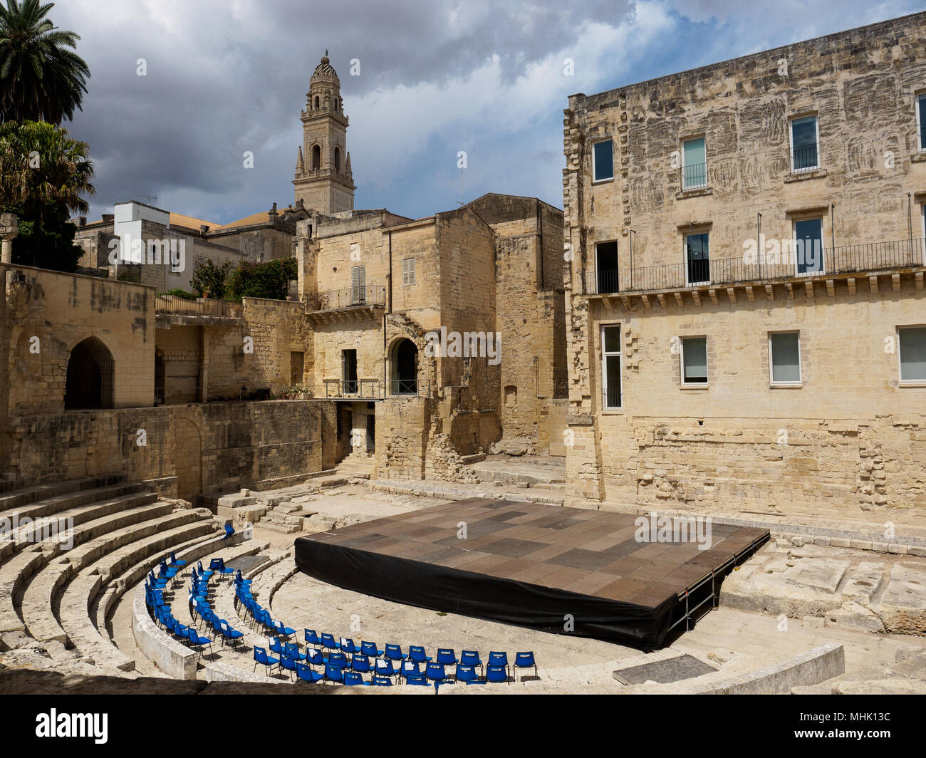 Lecce (Italy), August 2017. Augustan Roman theatre with the adjacent ...
