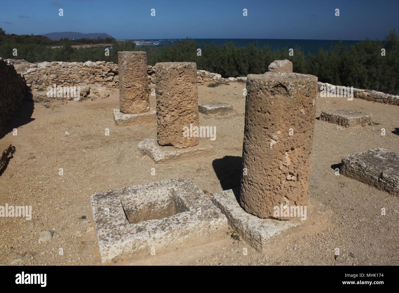 Temple columns in Kerkouane, north-east Tunisia. Unlike most ...