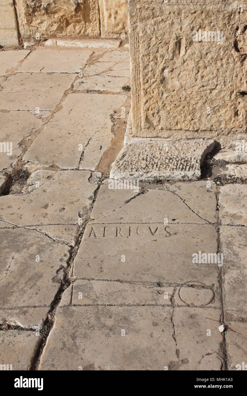 Wind compass engraved in the pavement next to the Capitol at Dougga ...