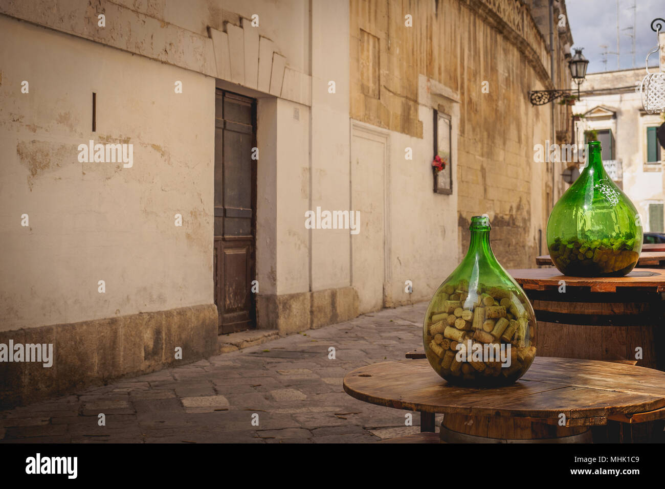Lecce (Italy), August 2017. View of a typical narrow street in the town ...