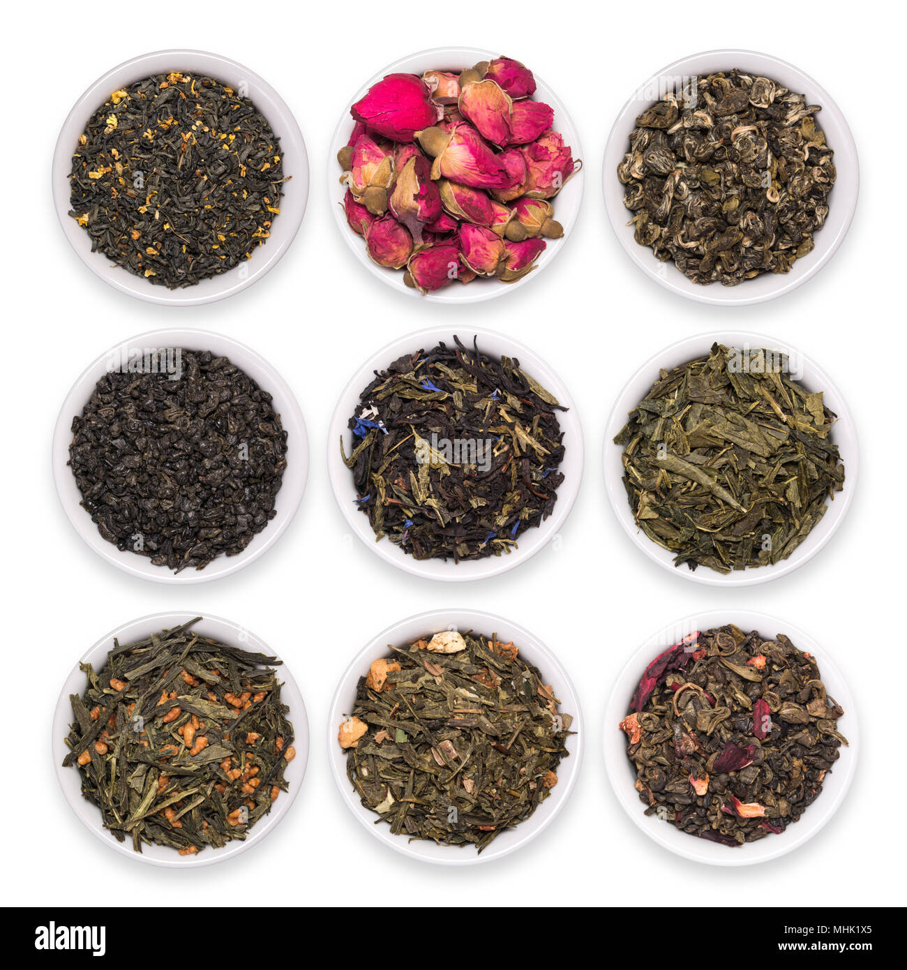 A set of dry herbal and floral tea. Green, black, composition teas ...