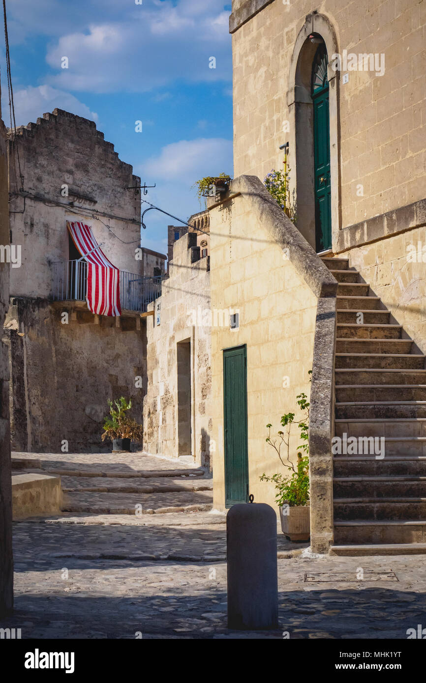 Matera (Italy), September 2017. A typical street in the ancient town ...