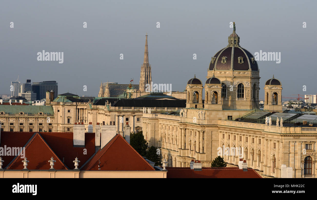 The skyline of the Old Town or Innere Stadt and modern buildings in ...