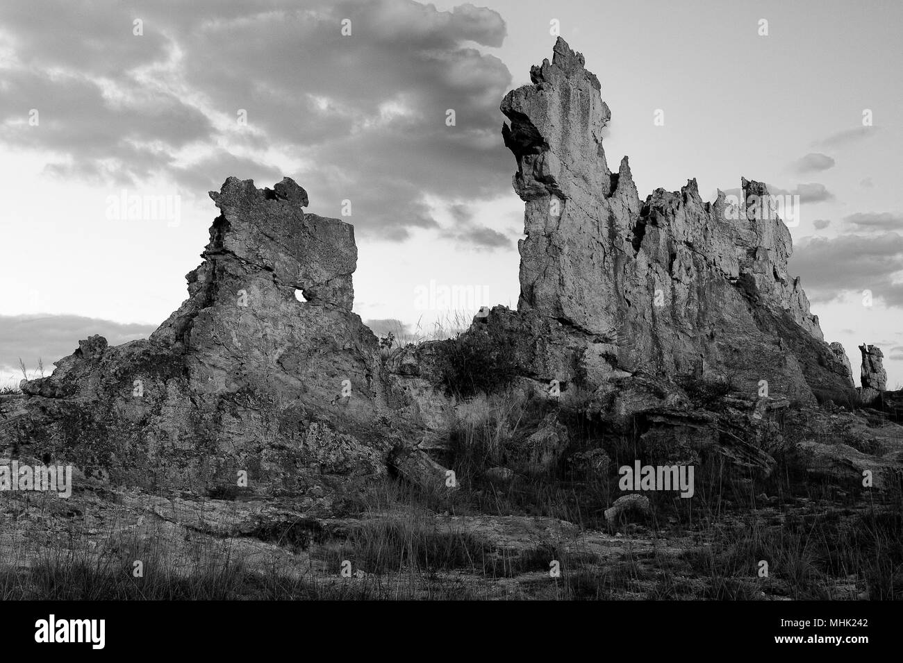 Incredible cliff montain in Madagascar, Africa, in black and white ...