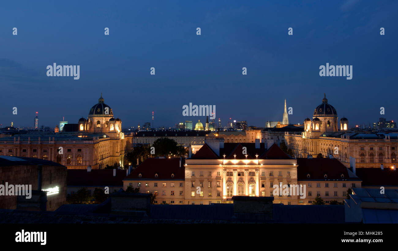 The skyline of the Old Town or Innere Stadt and modern buildings in ...