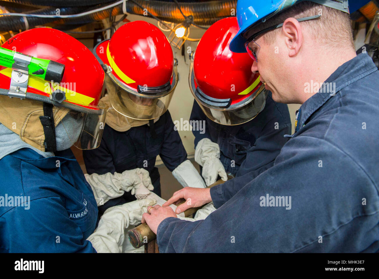 NORFOLK, Va. (March 3, 2018) Sailors, dressed in firefighting personal ...