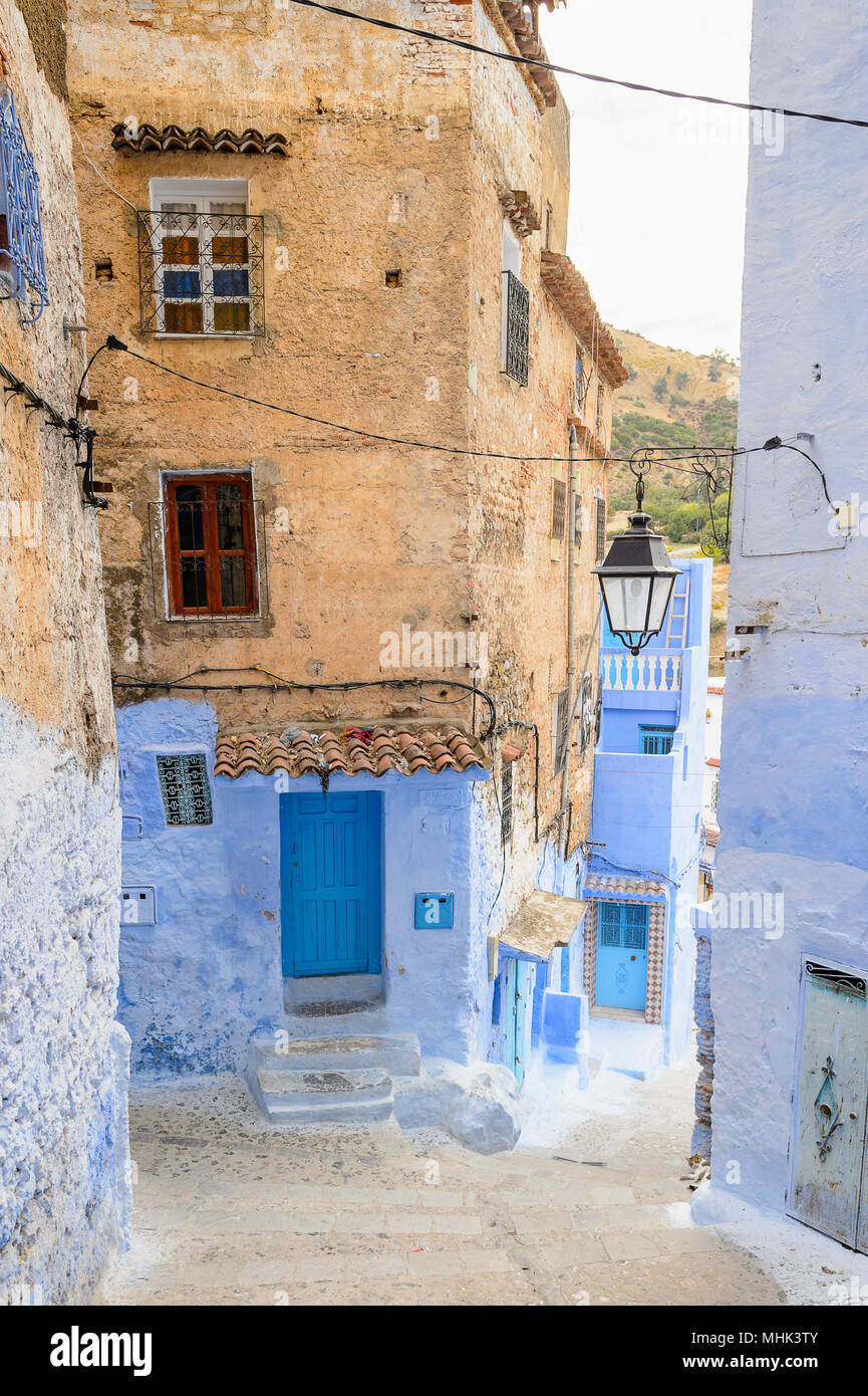 Blue walls of the houses of Chefchaouen, Morocco Stock Photo - Alamy