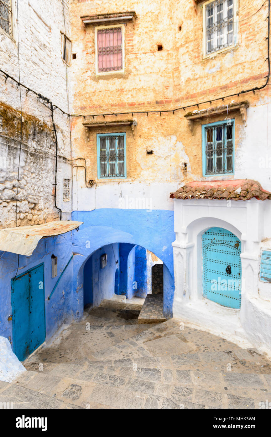 Blue walls of the houses of Chefchaouen, Morocco Stock Photo - Alamy