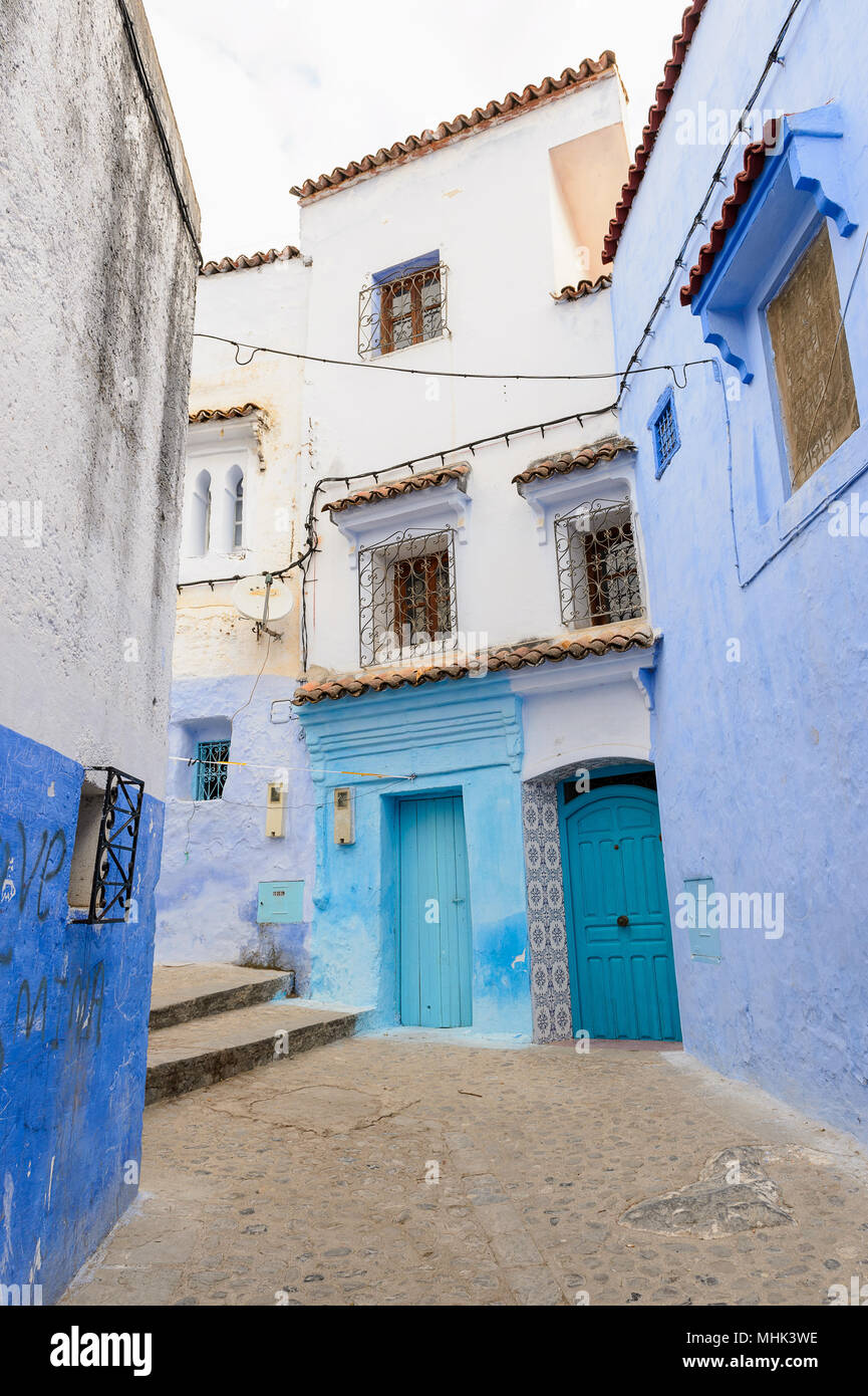 Blue walls of the houses of Chefchaouen, Morocco Stock Photo - Alamy