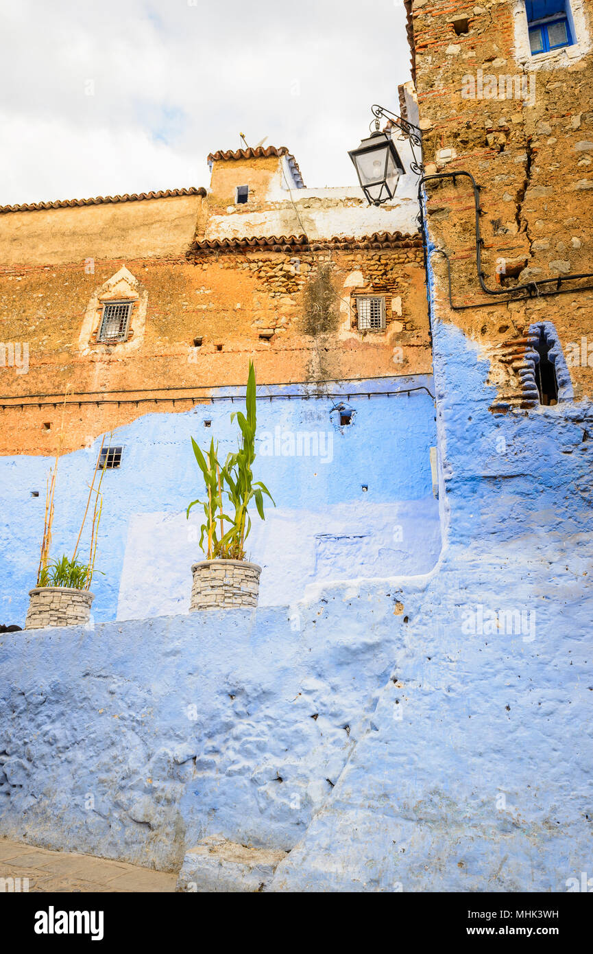 Blue walls of the houses of Chefchaouen, Morocco Stock Photo - Alamy