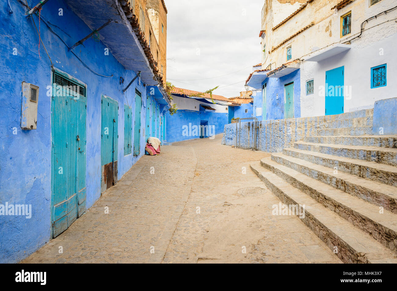 Blue walls of the houses of Chefchaouen, Morocco Stock Photo - Alamy