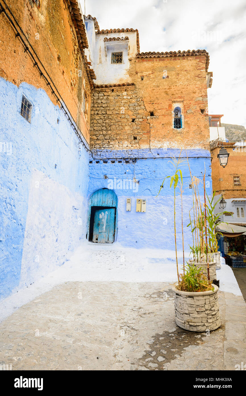 Blue walls of the houses of Chefchaouen, Morocco Stock Photo - Alamy