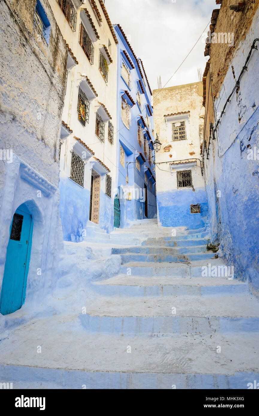 Blue walls of the houses of Chefchaouen, Morocco Stock Photo - Alamy