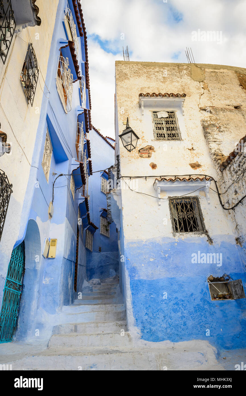 Blue walls of the houses of Chefchaouen, Morocco Stock Photo - Alamy