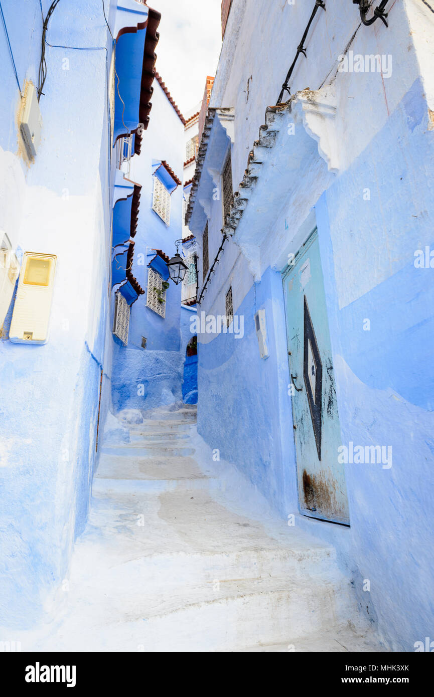 Blue walls of the houses of Chefchaouen, Morocco Stock Photo - Alamy