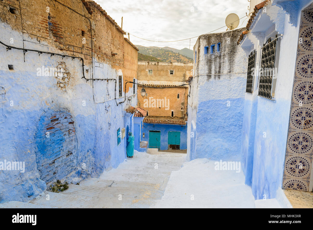 Blue walls of the houses of Chefchaouen, Morocco Stock Photo - Alamy