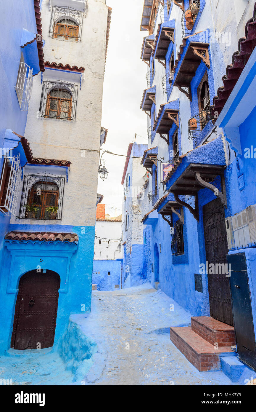 Blue walls of the houses of Chefchaouen, Morocco Stock Photo - Alamy