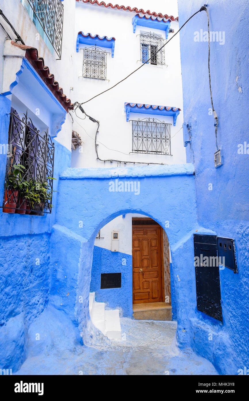 Blue walls of the houses of Chefchaouen, Morocco Stock Photo - Alamy
