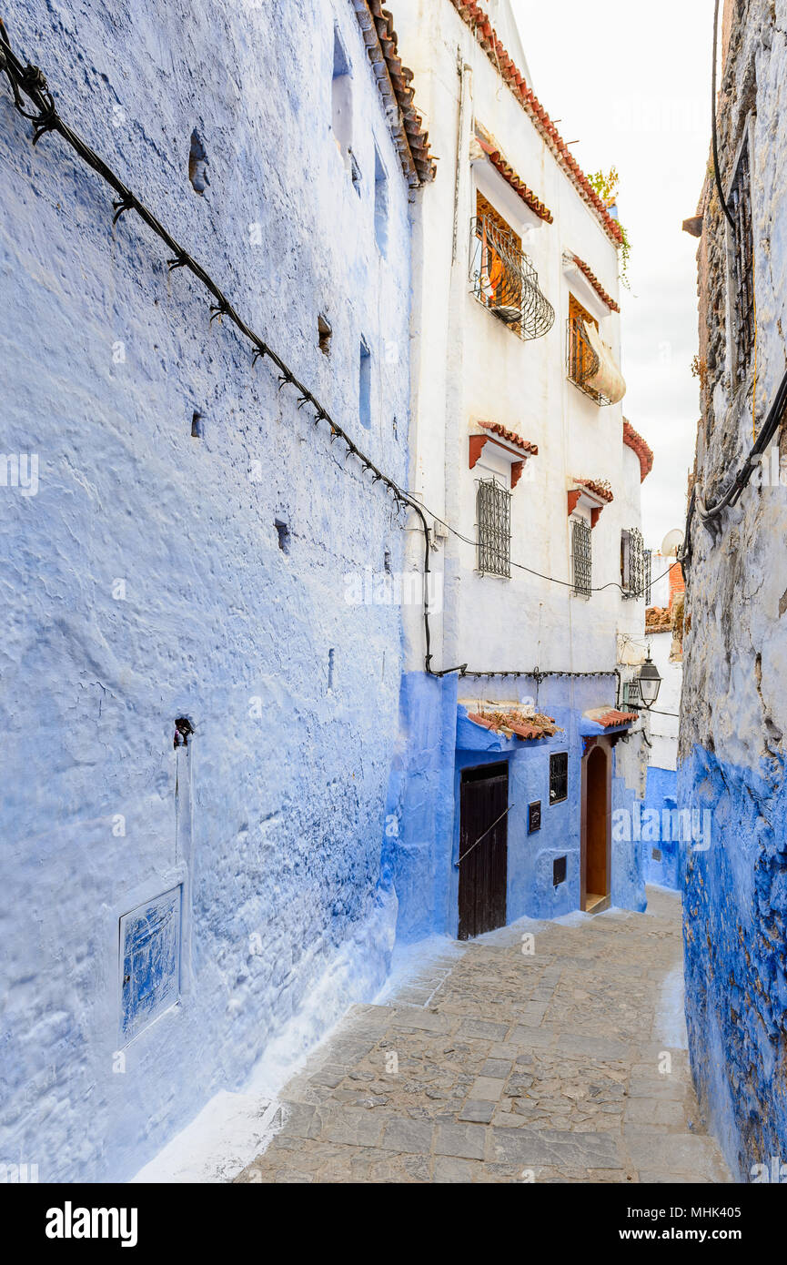 Blue walls of the houses of Chefchaouen, Morocco Stock Photo - Alamy