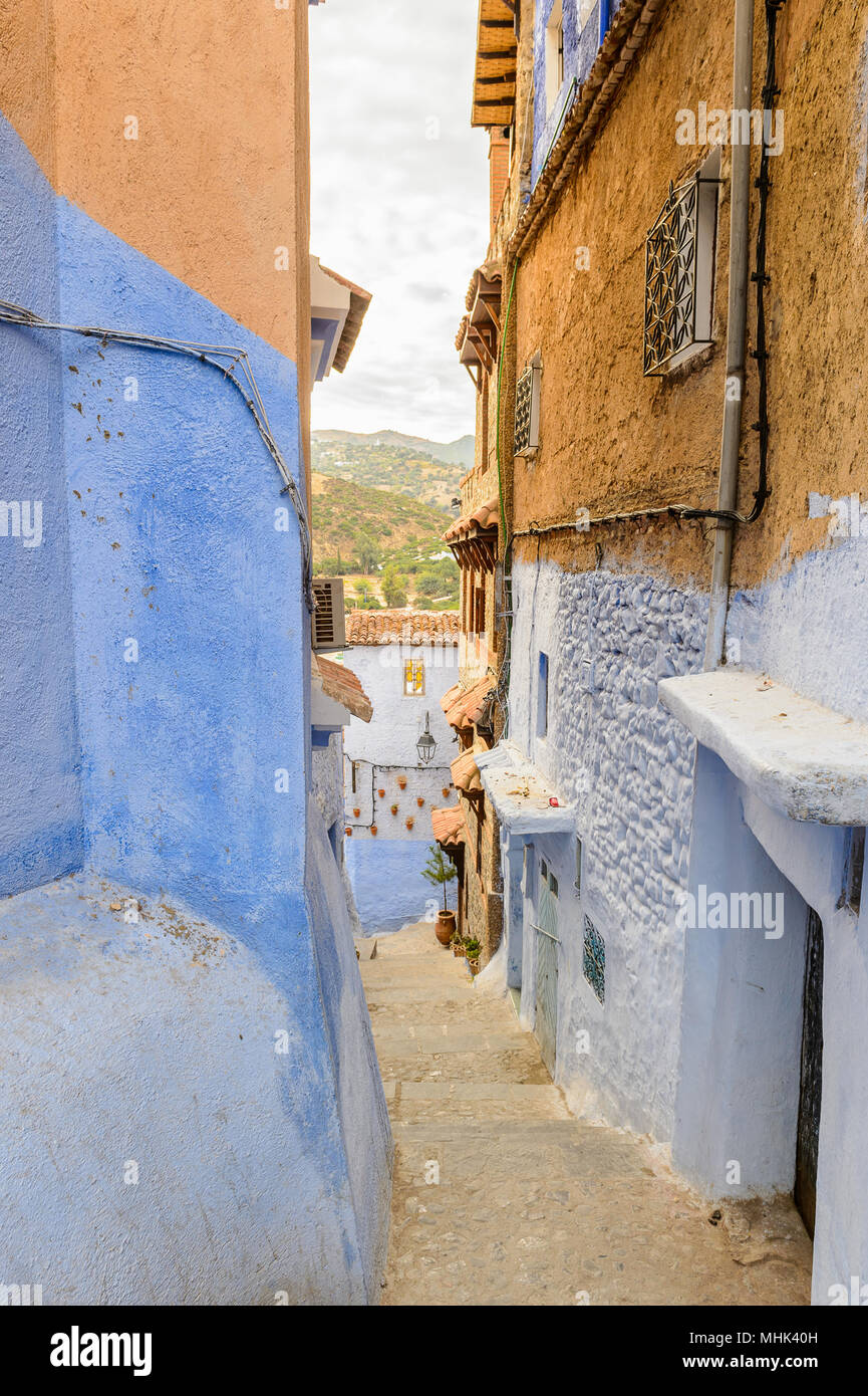 Blue walls street of Chefchaouen, Morocco Stock Photo - Alamy