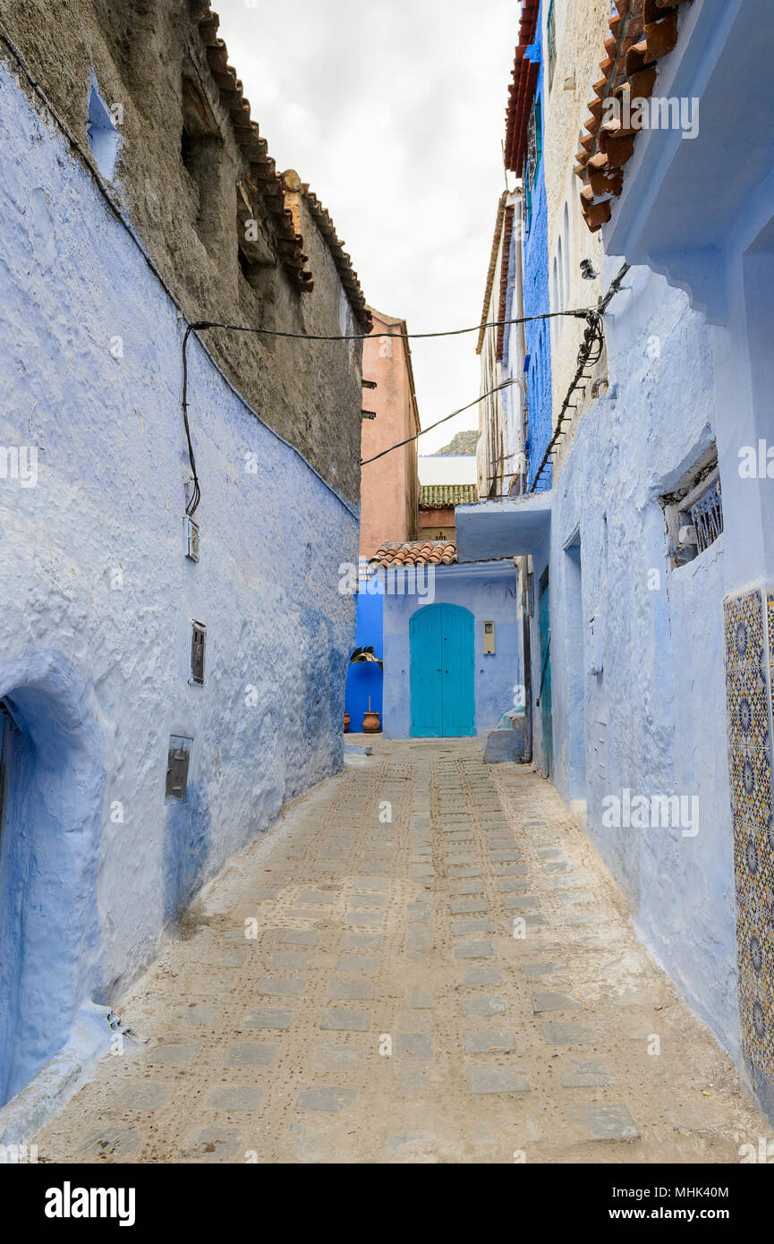 Blue walls street of Chefchaouen, Morocco Stock Photo - Alamy