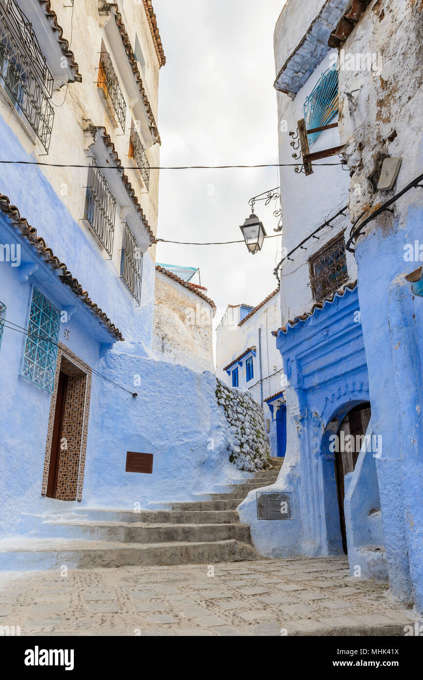 Blue walls street of Chefchaouen, Morocco Stock Photo - Alamy