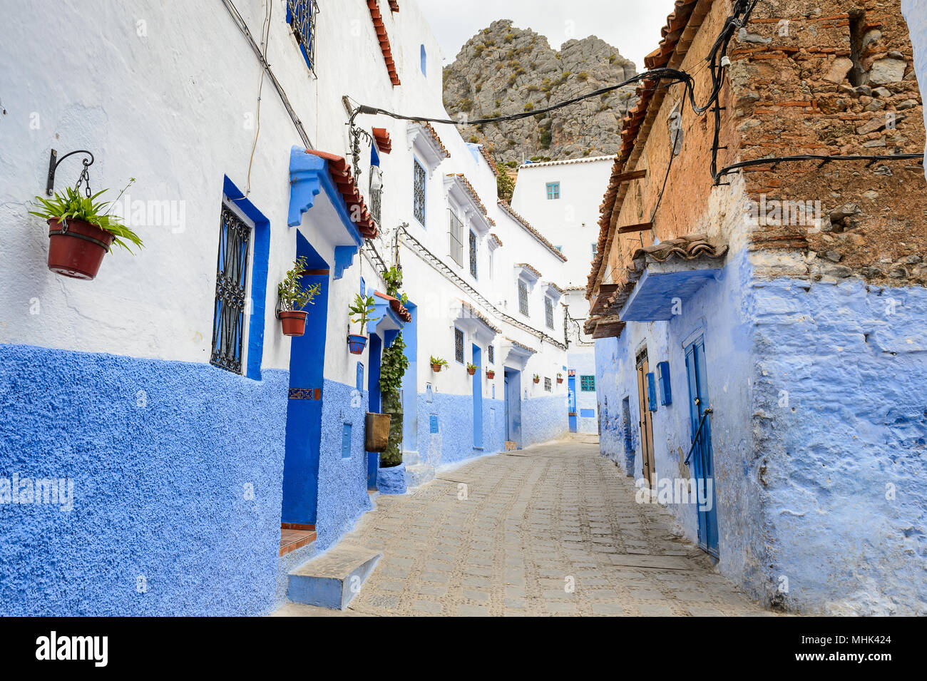 Blue walls street of Chefchaouen, Morocco Stock Photo - Alamy