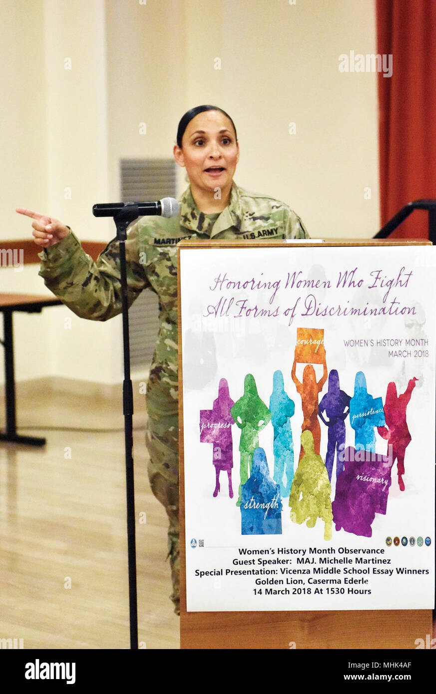 Major Michelle Martinez addresses the audience at the observance at the ...