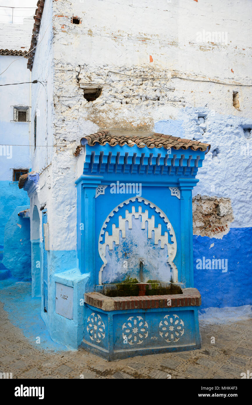 Blue painted walls of the houses in Chefchaouen, small town in ...