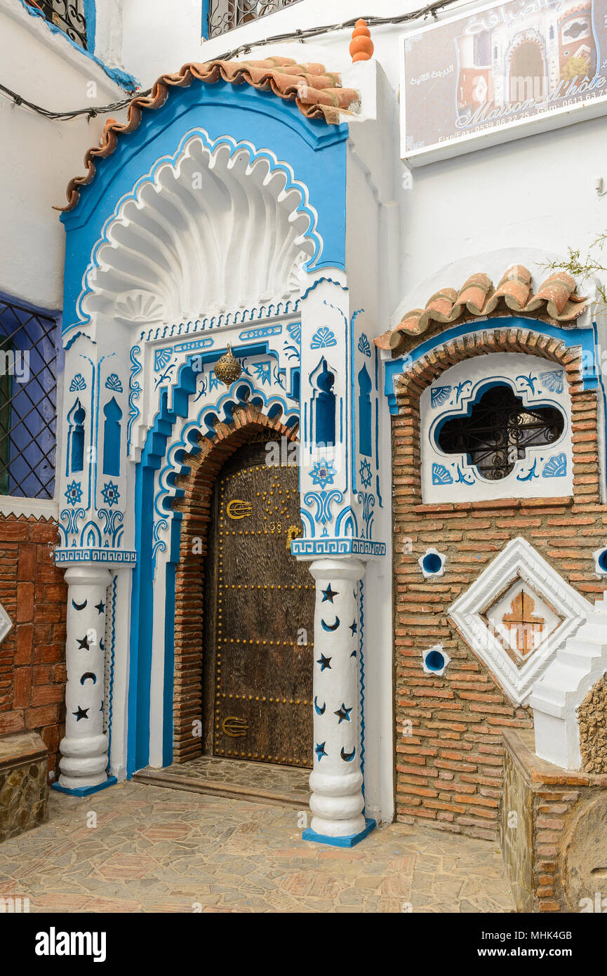 Blue painted walls of the houses in Chefchaouen, small town in ...