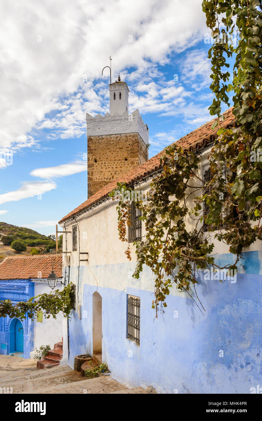 Blue painted walls of the houses in Chefchaouen, small town in ...