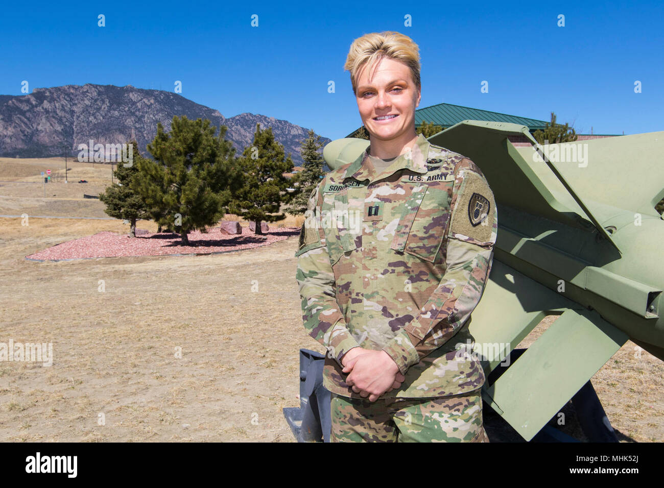 Capt. Ashley Sorensen, an adjutant for the 71st Ordnance Group (EOD), poses for a Stock Photo ...